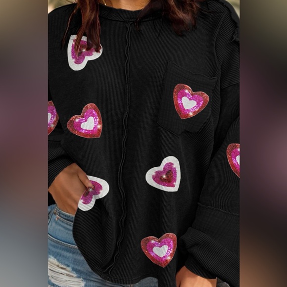Synz | Tops | Plus Size Heart Sequin Round Neck Sweatshirt | Poshmark